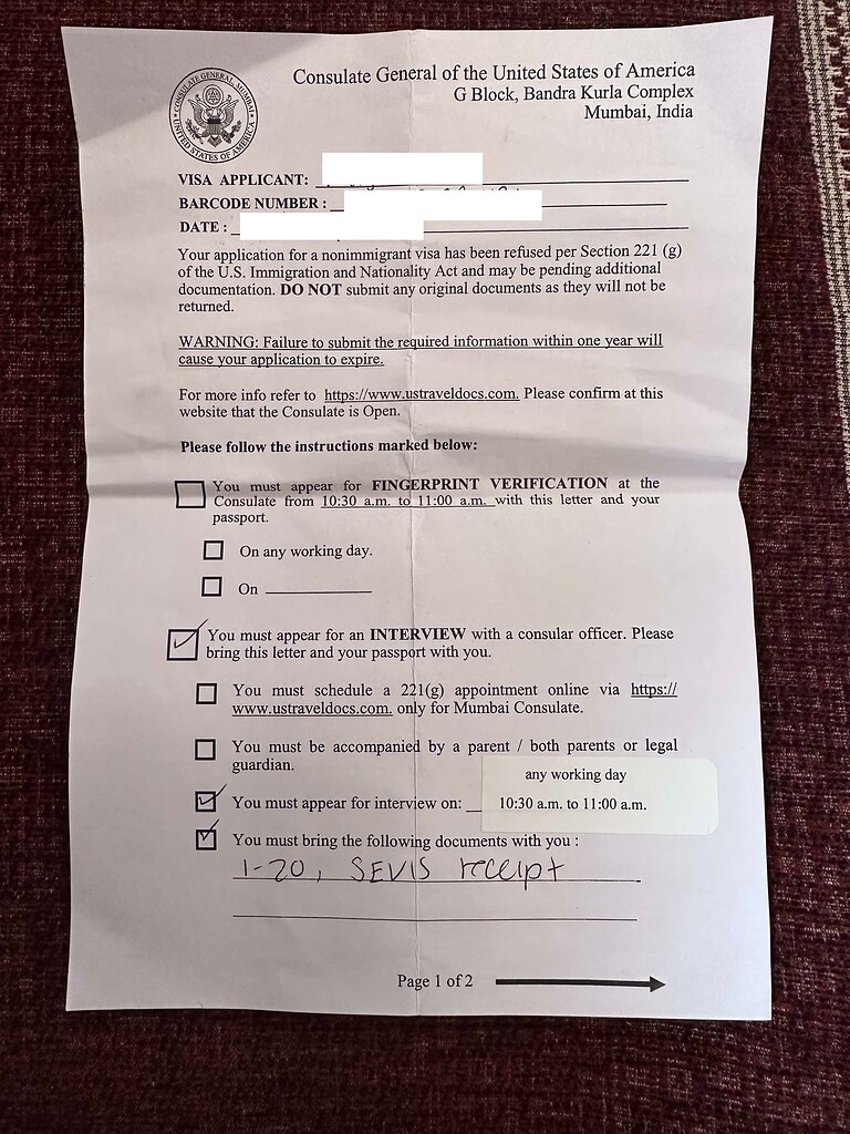 Received 221g with F1 Visa Renewal on OPT - F1, F2 Visas - CPT - OPT ...